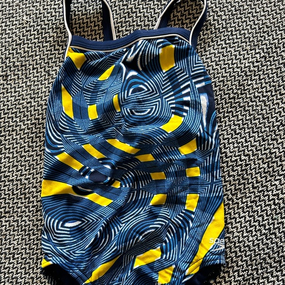 Speedo | Swim | Speedo Navy And Yellow Patterned Swimsuit | Poshmark